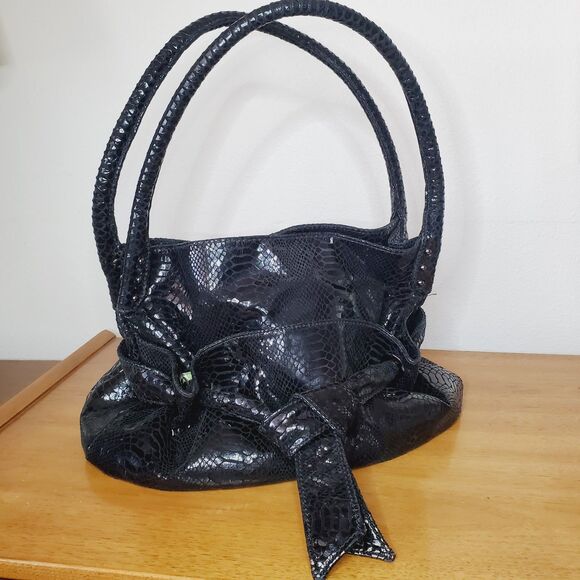 Perlina | Bags | Perlina Black Snakeskin Print Studio Bag Womens Purse ...